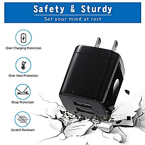 Android Charger Cable, HI-CABLE Micro USB Cable [2 Pack/6FT] with 2-Pack Dual Port USB Wall Charger Fast Charging Compatible with Samsung Galaxy S7 S6 J8 J7 Note 5,Kindle,LG,PS4,Camera (Black)