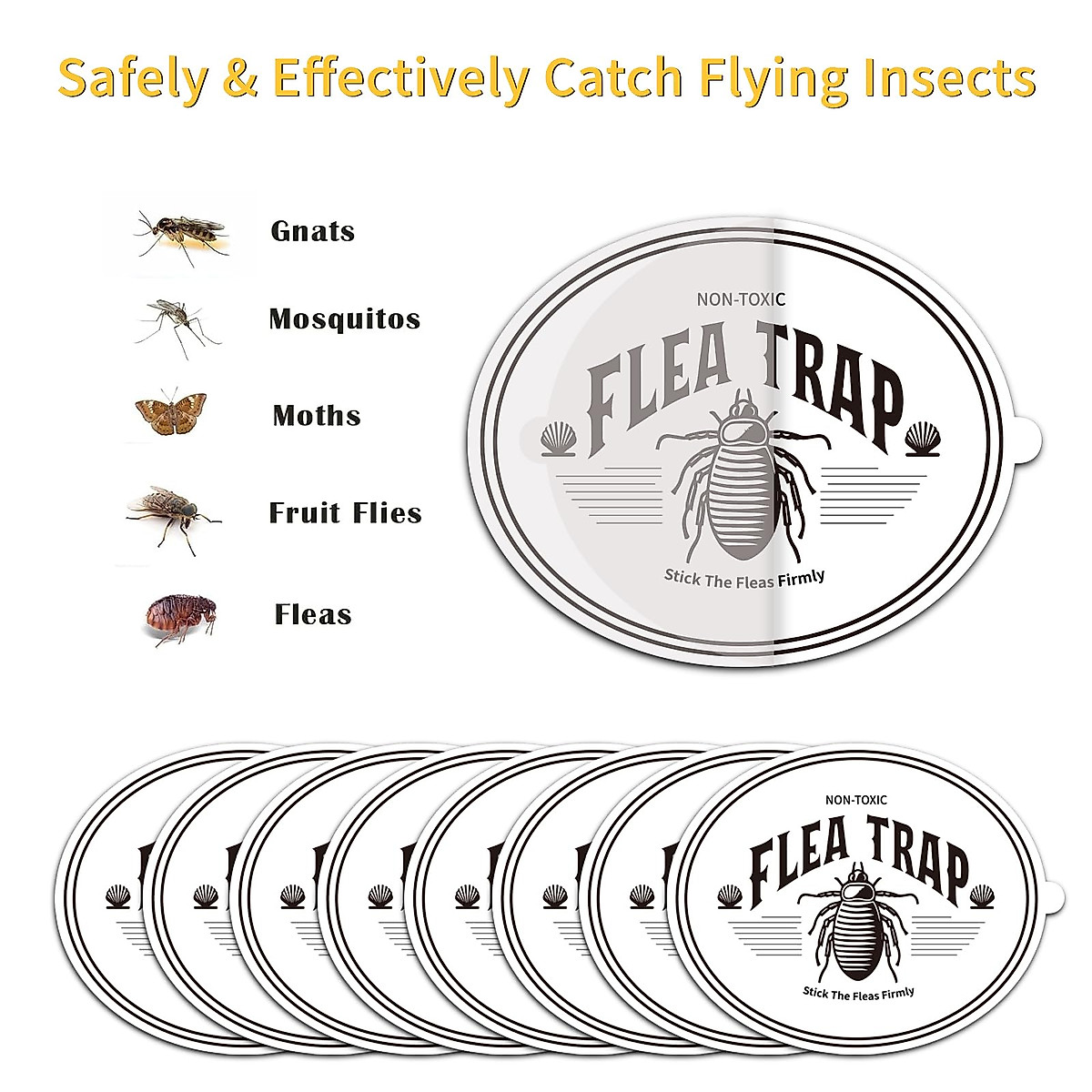 Flea Trap for Inside Your Home, Electric Flea Light, Refillable Flea Traps for Indoor with Refill Including Replacement Sticky Pads and Bulbs, Pet Safe, Pack of 2