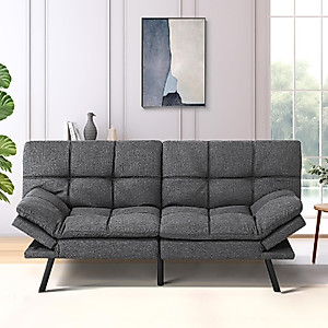MUUEGM Futon Sofa Bed,Memory Foam Futon Sofa,Modern Convertible Sofa Bed for Small Compact Living Spaces,Apartment,Office,Adjustable Sleeper Sofa,71"*33"*31.5",Grey Fabric