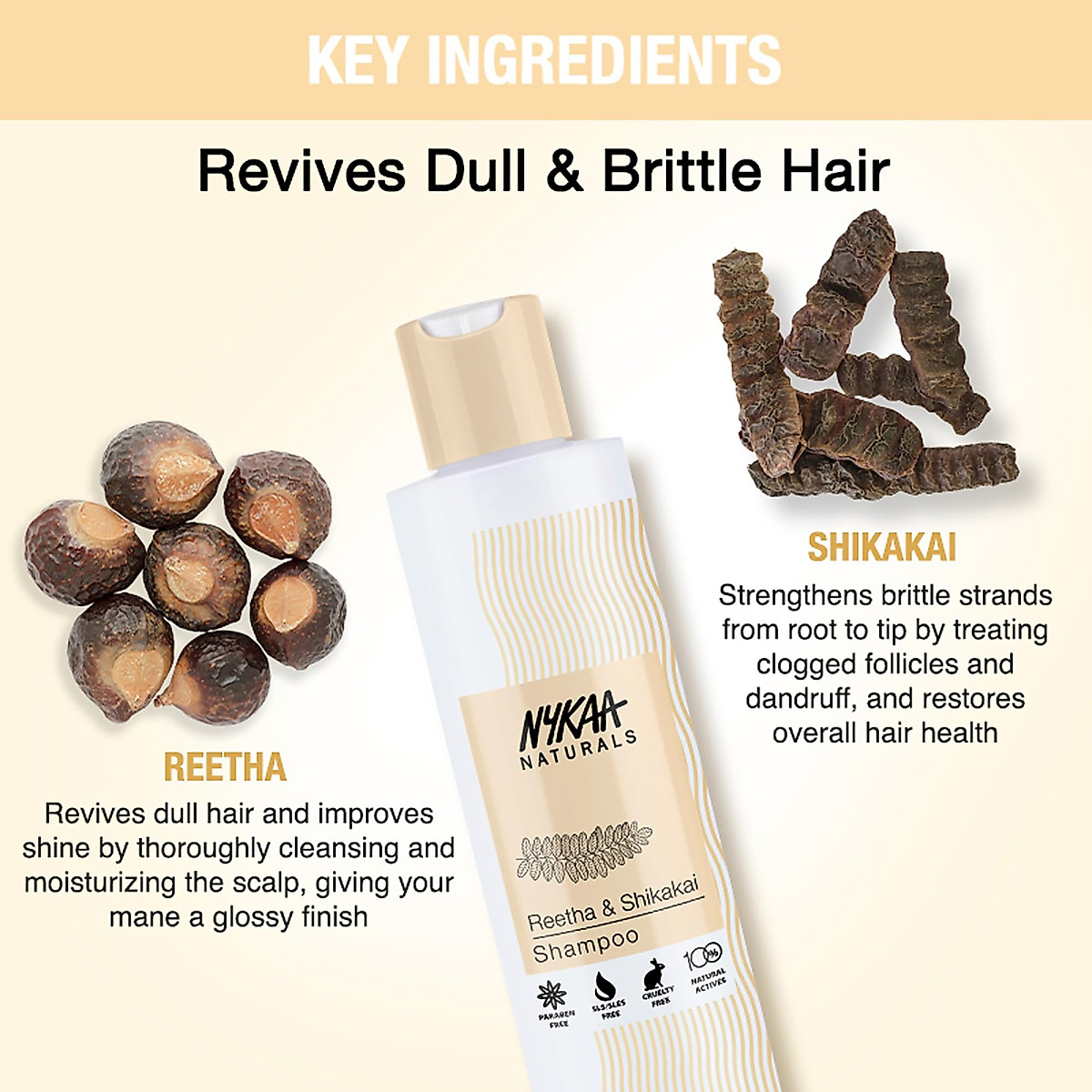 Nykaa Naturals Shampoo, Reetha and Shikakai, 6.76 oz - Hair Growth Shampoo - Revives Dull Hair and Strengthens Roots - Safe for Colored Hair