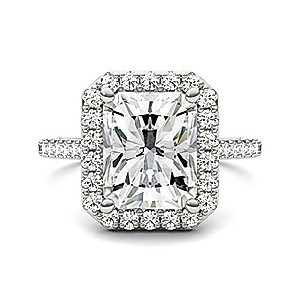 Charles & Colvard Created Moissanite 10x8mm Radiant Cut Engagement Ring for Women | 4.41 cttw DEW | Lab Grown | Solid 14K White Gold with Rhodium | Size 7
