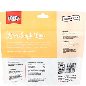 Primal Freeze Dried Dog Treats; Pork Liver Dog Treats with Probiotics for Dogs; Liver, Laugh, Love; Crunchy Grain Free Training Treats for Dogs, 1.5 oz