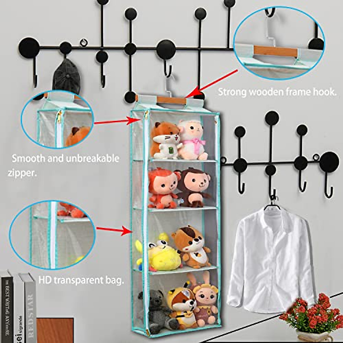 Clear Hanging Handbag Purse Organizer for Closet, TOUNALKER Upgrade Easy Access Wardrobe Tote Bag Storage Holder with Zippers, Washable Dust Pockets Over The Door Space Saving for Bedrooms Living Room