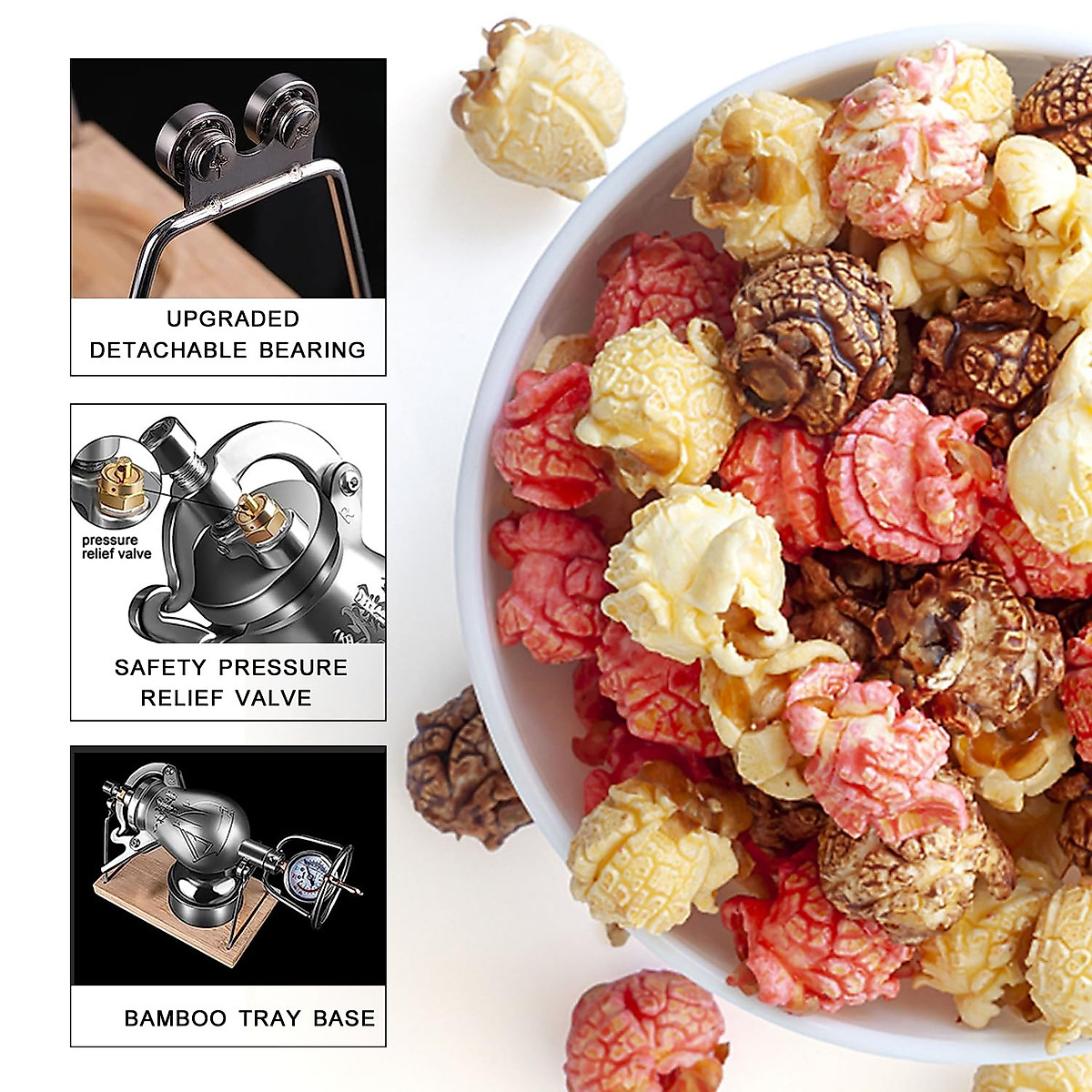 ZZYYZZ Traditional Popcorn Maker, High Pressure Making Stainless Steel Popcorn Popper Healthy Oil for Christmas Halloween Home Decor,100ml