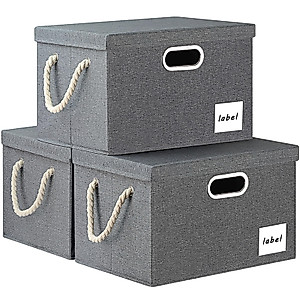 ASXSONN Extra Large Storage Bins with Lids, Fabric Storage Bins with Label & 3 Handles, Foldable Storage Boxes with Lids, Storage Baskets with Lids for Organizing (15.75"x11.8"x10.2", Gray, 3 Pack)