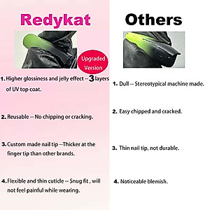 Redykat 24PCS Glossy Green Ombre Coffin Press On Nails, Salon Quality Nail art, Extra Long Acrylic Fake Nails, Witchy Nails (Green&Black Ombre)