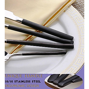 Thomaso 24-piece Black Handle and Silver Silverware Set,1810 Stainless Steel Flatware Service for 6, Cutlery Set with Black Streamlined Handle,Silver Spoons and Forks Set, Dishwasher Safe