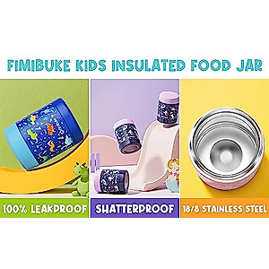 Fimibuke Kids Bento Lunch Box with 4 Compartments, Insulated lunch Bag, Stainless Steel Vacuum Thermos Food Jar, Ice Pack & Utensils Set, Birthday Gifts for Aged 3-12 Back to School Toddler Girls Boys