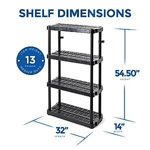 Gracious Living 4 Shelf Adjustable Height Medium Duty Storage Unit 14 x 32 x 54.5" Organizer for Home, Garage, Basement, & Laundry, Black (2 Pack)