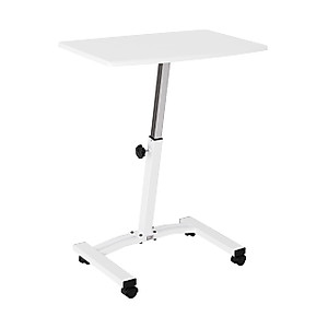 Seville Classics Airlift Mobile Height Adjustable Laptop Stand Computer Workstation for Sitting Table for Home, Office, Classroom, Hospital, w/Wheels, Flat (24"), White