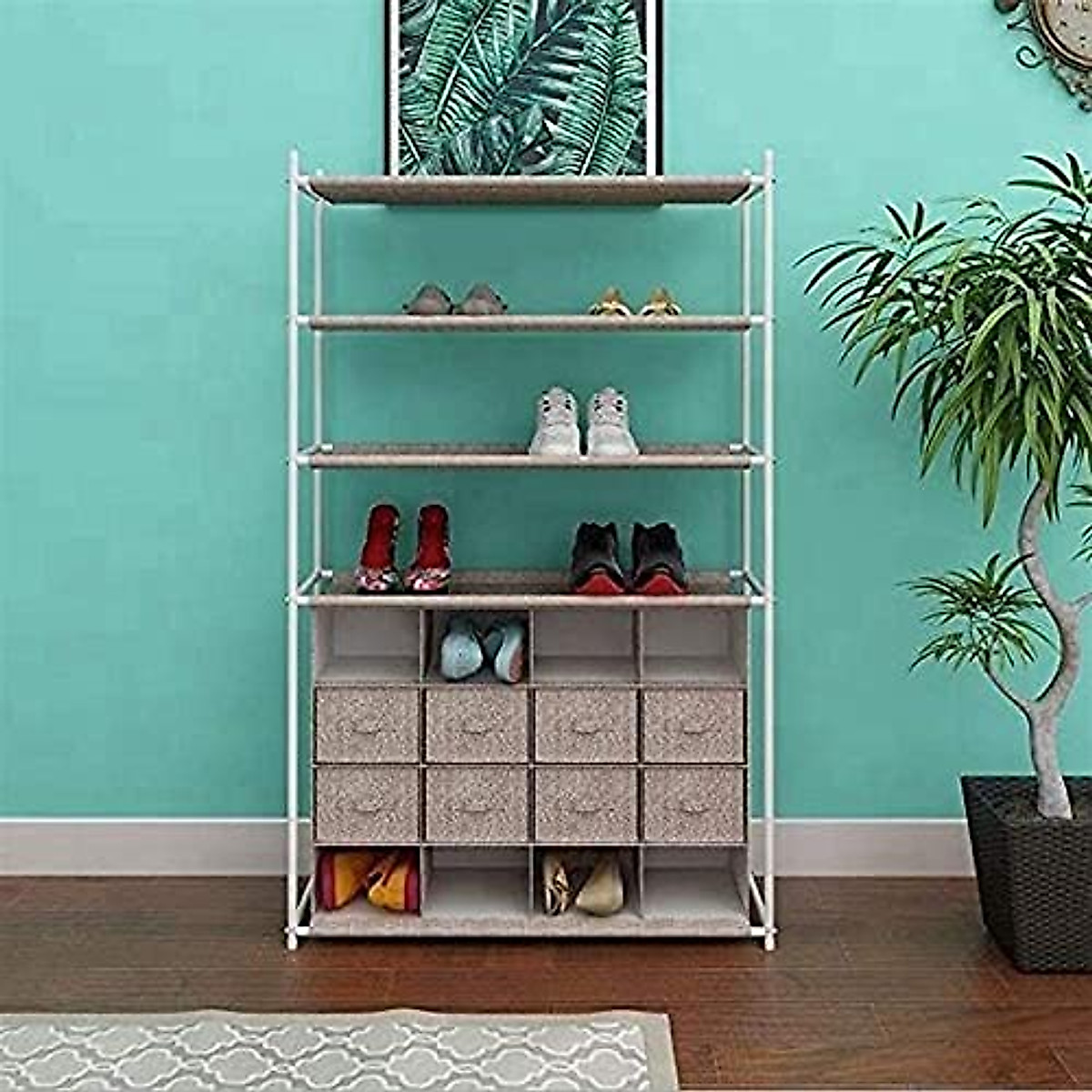 llibnn Shoe Rack,Shoe Storage Organizer,8 Tier Shoe Cabinet with Cloth Drawer Iron Frame Fabric Shoe Shelf for Living Room, Entryway, Hallway and Bedroom,8430132cm