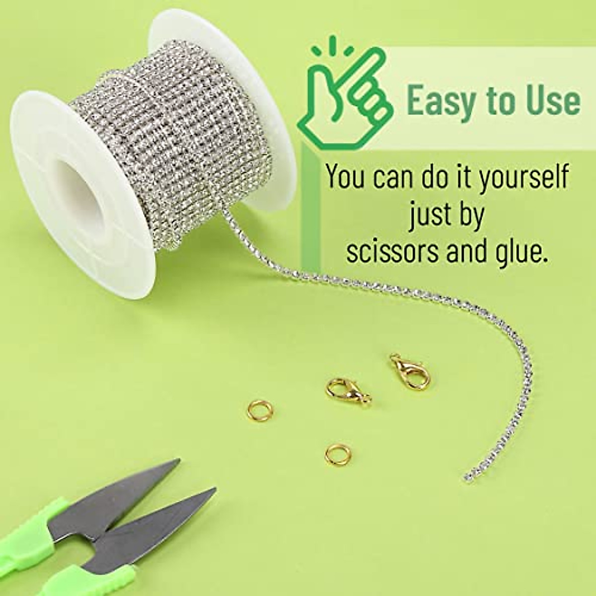 Mr. Pen- Crystal Rhinestone Close Chain, 1 Roll 11 Yard, 2mm Rhinestones, Silver Rhinestones for Jewelry, Rhinestone Chain for Crafts, Roll of Rhinestones for Crafts, Crystal Rhinestone Chain Trim.