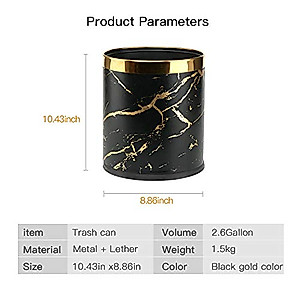 Huaqinglian 2.6Gallon Small Office Trash Can,Bathroom Garbage can,Bedroom Waste Basket Bin Garbage Bag Invisable Trash Bin for Living Room (Black Gold Marble)