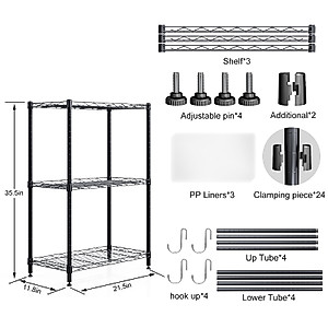 SsngygHme 3 Tier Shelves Storage, Wire Shelf Unit, Standing Adjustable Metal Shelves Organizer, Storage Racks for Restaurant Garage Pantry Kitchen Garage（Medium，11.8" W x 21.5" L x 35.5" H）