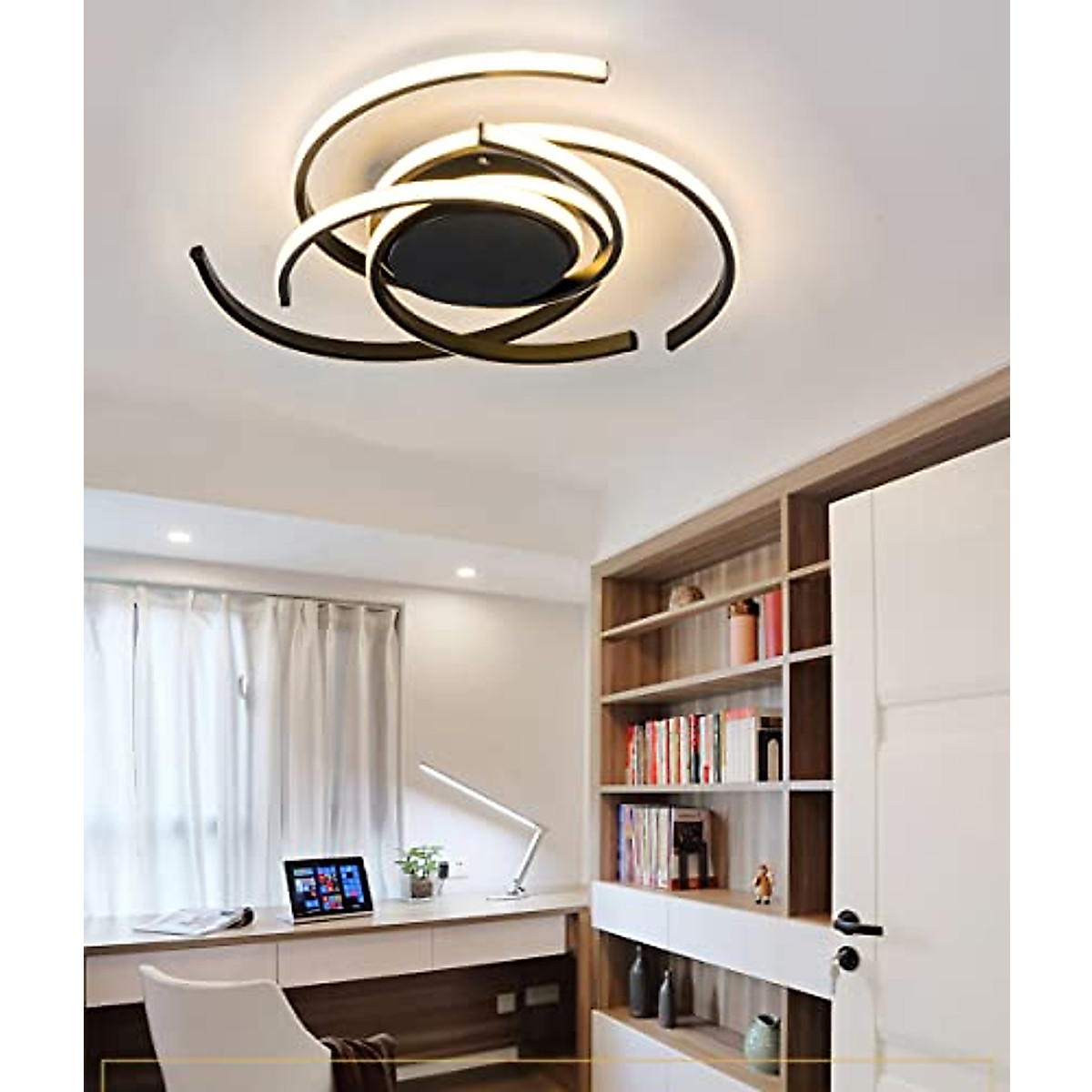 Phlilqe Modern LED Ceiling Light Dimmable Chandelier Living Room Kitchen with Remote Control Hanging Lamp, Dining Room Flush Mount Acrylic Chic Ceiling Chandeliers Lighting for Bedroom (Black, 22")