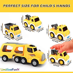 LimitlessFunN Toys Carrier Truck Transport Car Play Vehicles Set with Light & Sound [ Friction Power Push and Go ] - for Girls & Boys (Construction Vehicles)