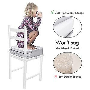 E1F1NN DOT Toddler Booster Seat for Dining Table, Portable Kids Booster Seat with Safety Buckles, High Cushion for Travel with Non-Slip Bottom (Gray)