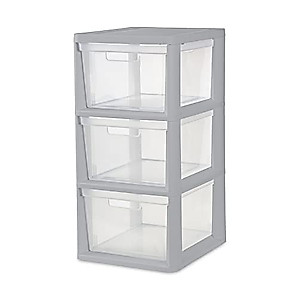 Sterilite 46306A01K, 1-Pack 3 Tower, Cement frame with clear drawers