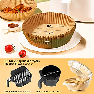 Air Fryer Disposable Paper Liner - 130PCS 6.3" Round Parchment Paper Fryer Liners Non-Stick Food Grade Baking Paper for 2-5 QT Air Fryer Baking Microwave (6.3 In-130pcs)