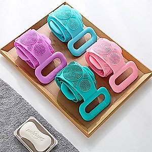 INGVY Dry Brushing Body Brush Silicone Bath Towel, Bath Brush, Long Strip Massage, Back rubbing, rubbing mud, Bath with a Bath Artifact (Color : Blue)