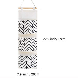 KRLIFCSL Over The Door Clost Hanging Storage Bag with 3 Pockets Canvas Fabric Wall Storage Organizer, 2 Pcs Adhesive Wall Hooks,2 Pack (Black)