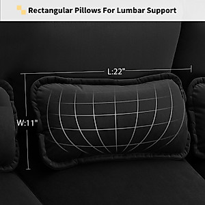 Merax 110" Modular Sectional Couches with Waist Pillows, 6-seat Upholstered Sleeper Sofa Bed Chaise Lounge for Living Room Furniture, Black