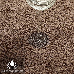 MIULEE Set of 2 Beige Non Slip Shaggy Bathroom Rugs and U-Shaped Contour Toilet Bath Mat or Tub Shower Machine Washable