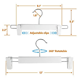 DEDU Pants Hangers with Clips White 12 Pack, Skirt Hangers for Women Plastic Adjustable, Short Hangers for Closet Non Slip 360 ° Swivel Hooks