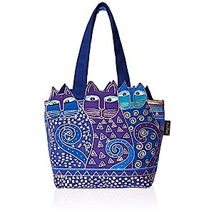Laurel Burch Tote Zipper Top, 12 by 3-1/2 by 8-1/2-Inch, Tres Gatos, Blue/Gold