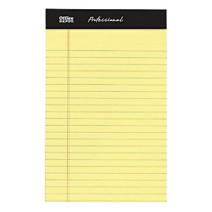 Office Depot® Brand Professional Perforated Pads, 5" x 8", Narrow Ruled, 50 Sheets Per Pad, Canary, Pack Of 8 Pads