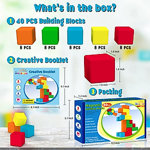 Dolanus Magnetic Blocks for Toddler Toys - 40 Pieces, Max Magnets Strong Magnetic Building Tiles for Kids, STEM Sensory Cube for Preschool, Gift for Boys Girls Age 3 4 5 6 7 Year Old, 1.0 Inch