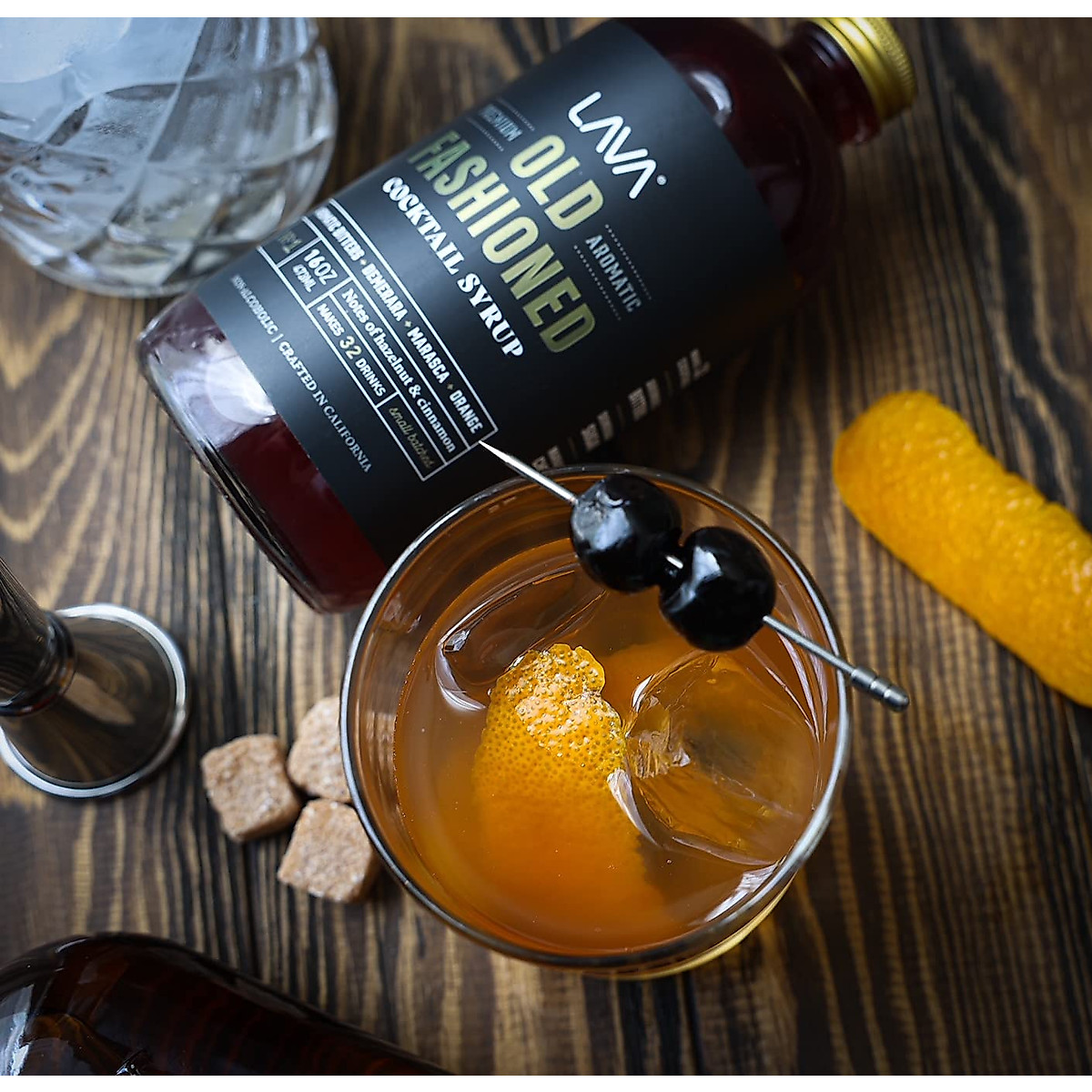 LAVA Premium Aromatic Old Fashioned Cocktail Syrup 16oz, Makes 32 Cocktails, Made with Aromatic Bitters, Demerara, Marasca Cherry, Orange Zest, Hazelnut and Cinnamon. Ready to Use. Just Add Whiskey.