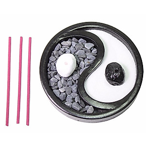 W Tabletop Taiji Yin Yang Zen Garden Sand Rock Candle Incense Burner Home Decor