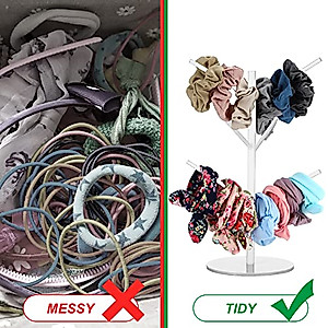 Acrylic Scrunchie Holder Organizer Stand Angled Branches Scrunchie Holder Stand Accessories Jewelry Hair Tie Organizer Storage Holder Bracelet Earrings Holder Y2k Room Decor for Girls Teen (White)