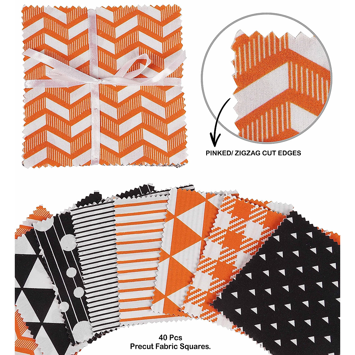 Soimoi Precut 10-inch Geometric Patterns Prints Cotton Fabric Bundle Quilting Squares Charm Pack DIY Patchwork Sewing Craft- Orange & Black