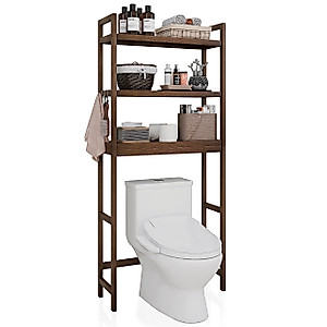 SMIBUY Bathroom Storage Shelf, Bamboo Over-The-Toilet Organizer Rack, Freestanding Toilet Space Saver with 3-Tier Adjustable Shelves (Walnut)
