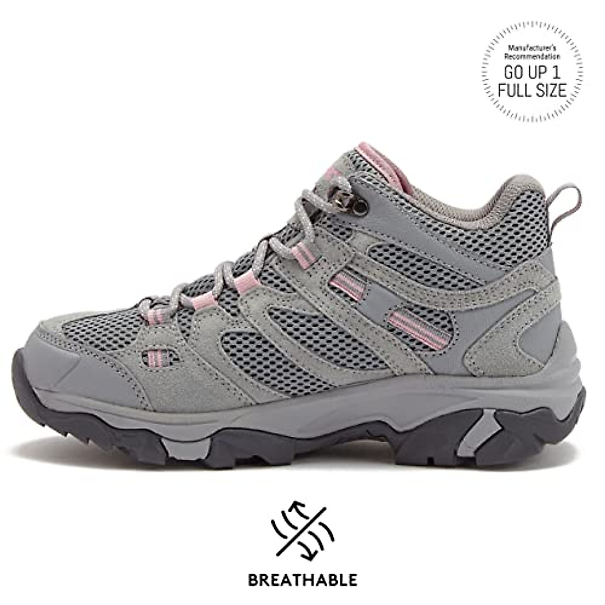 HI-TEC Apex Lite Mid WP Waterproof Hiking Boots for Women, Lightweight Outdoor and Trail Shoes - Medium Grey/Light Pink, 9.5 Medium