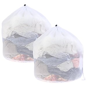 2 Pcs Mesh Laundry Bags Large Wash Bags 20 x 24 inch Laundry Hamper Liner with Drawstring Closure White Dirty Clothes Net Bag for Clothes Underwear Sheets Shoes Travel Storage