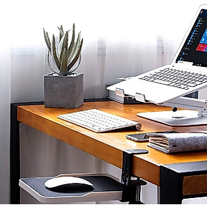 EUNOGO Under Desk Keyboard Tray Ergonomic Rotating Mouse Pad Platform Under Desk Ergonomic Wrister Mouse Pad Adjustable Computer Pad and Device Holder Extended Rotating Tray