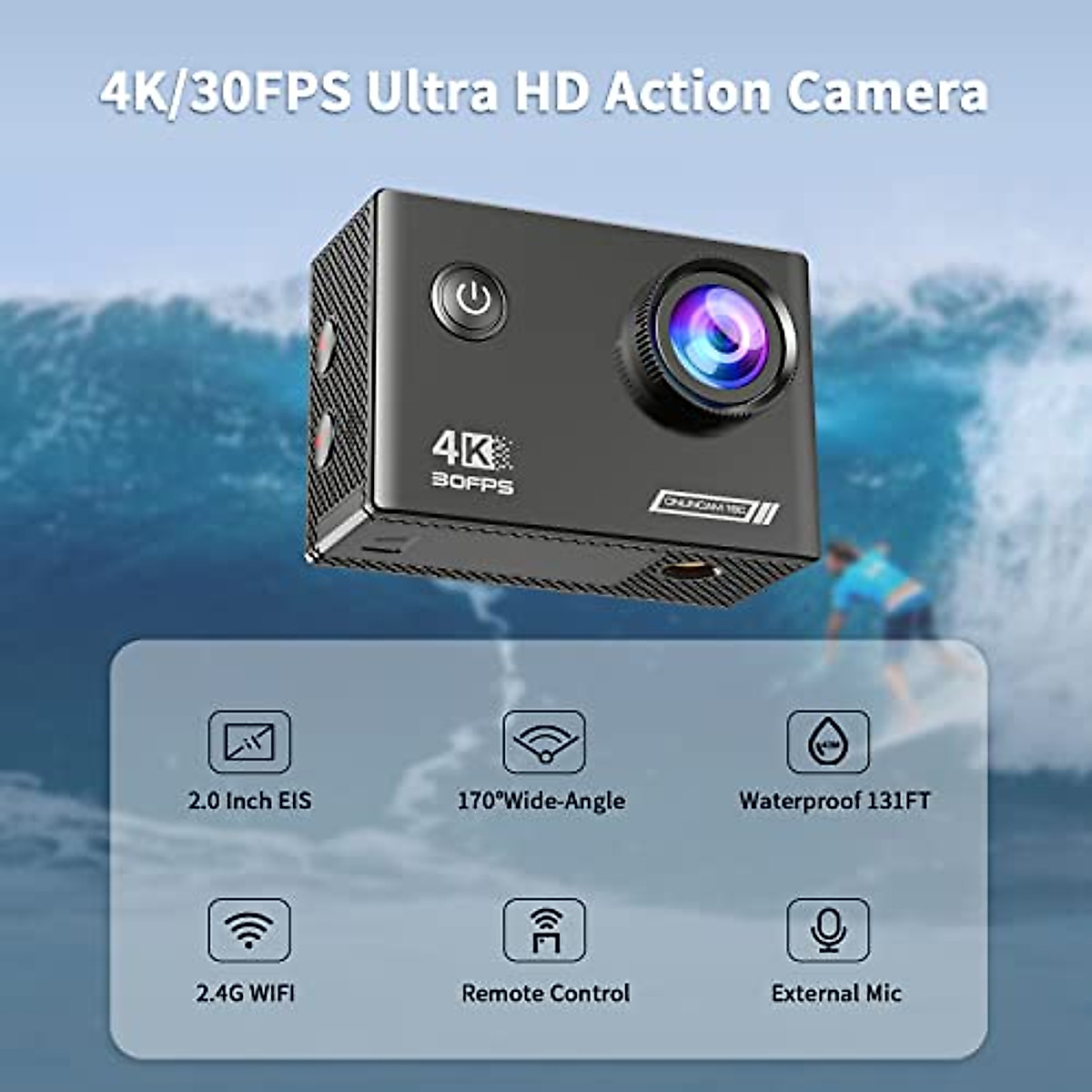 TIMNUT 4K/30fps Action Camera Waterproof - 131ft/40m Ultra HD Underwater Camera EIS, WiFi Camera 170°Wide Angle Full Sports Camera,20MP Helmet Bike Camera with 2.4G Remote Control 2 Batteries