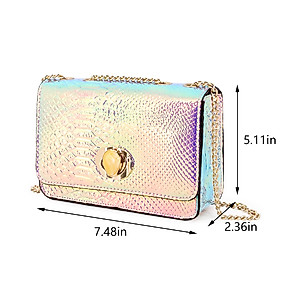 Segreto Women Hologram Evening Bag Handbag Holographic Shoulder Bag Chain Purse Crossbody Bag for Party(Purple)