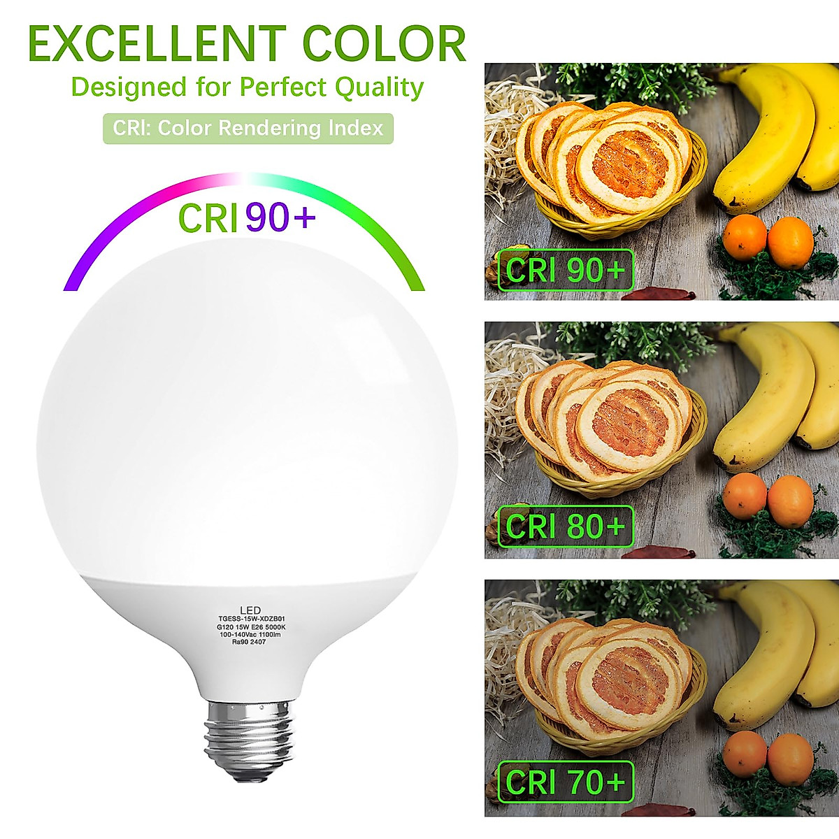 Jardhom LED Light Bulb,G120 Globe Bulb,15W (150W Equivalent) Globe Light Bulbs,Daylight 5000k Led Bulb,Non-Dimmable,E26 Base Large Decorative Lamp,1100 Lumer, for Indoor Room Lighting Globe Light