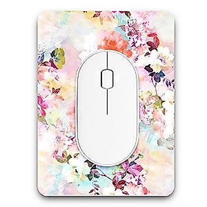 Atufsuat Small Mouse Pad, Mini Pad 6 x 8 In, Thick Rubber Waterproof Mat, Cute Mousepad for Women Men Kids Wireless Laptops Keyboard Tray Home Office Travel, Floral Pink Flowers Multicolor