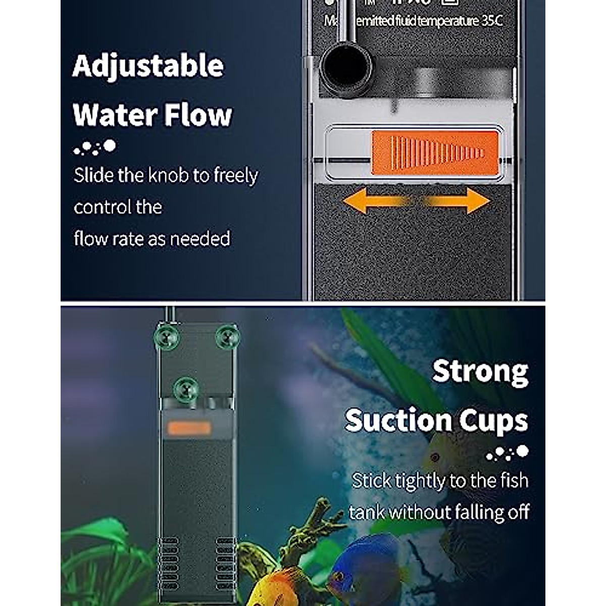 Pawfly Internal Aquarium Filter, Submersible Power Filter with 55 GPH Water Pump for 3 to 10 Gallon Fish Tanks Filtration Circulation and Oxygenation