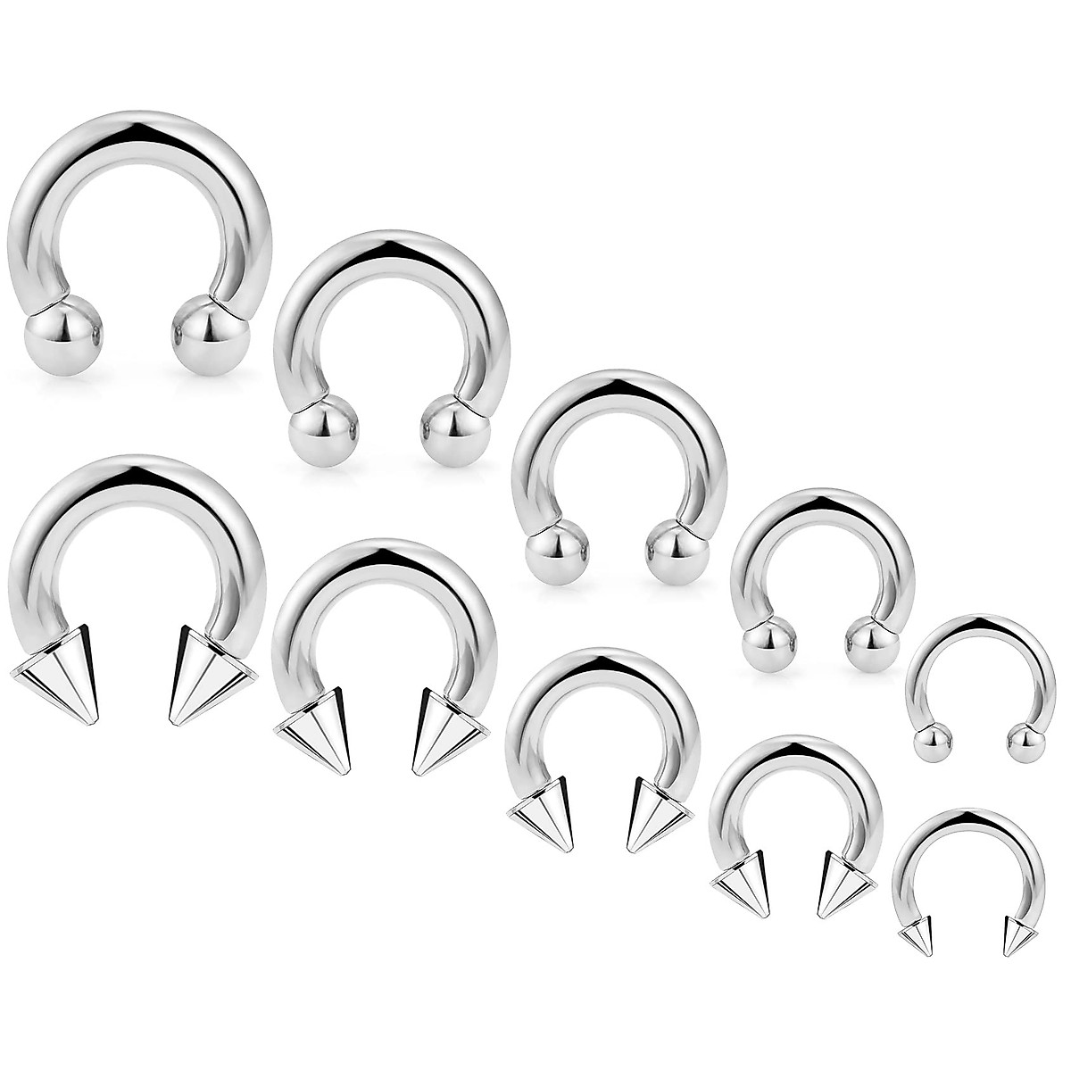 Ocptiy 6G 8G 12G 14G 16G Ear Earrings Gauges Septum Plugs Tunnels Stretching Kit Surgical Stainless Steel Horseshoe Eyebrow Lip Belly Nipple Ring Cartilage Helix Tragus Earrings Piercing Kit