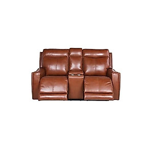 Steve Silver Natalia Power Reclining Loveseat-Top-Grain, Articulating Headrest, USB Charging, Coach Color Love Seats, 72.5" L x 39" W x 42" H, Caramel Leather
