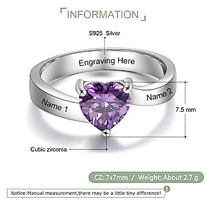 Birthstone Rings for Women LanM Personalized Mother Rings Sterling Silver Rings for Girls Custom Mom Ring 2 Children Promise Rings for Girlfriend Wife Grandma Mothers Day Gift Valentine's Day Gifts,