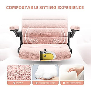 SEATZONE Home Office Desk Chair, High Back Chair Ergonomic Lumbar Support Chairs with Wheels and Flip-up Armrest Adjustable Computer Backward Tilt, Pink