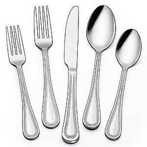 60-Piece Silverware Set, Stainless Steel Flatware Set for 12, Pearled Edge Food-Grade Tableware Cutlery Set, Utensil Sets for Home Restaurant, Mirror Finish, Dishwasher Safe