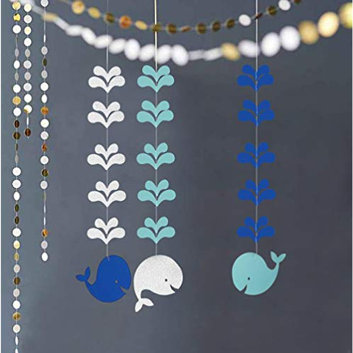 Blue Whale Hanging Paper Decoration (6pcs) - Ocean Theme Hanging Paper Party Streamers for Kids Bedroom Decoration, Ocean Sea Life Ceiling Paper for Baby Shower Party Supplies